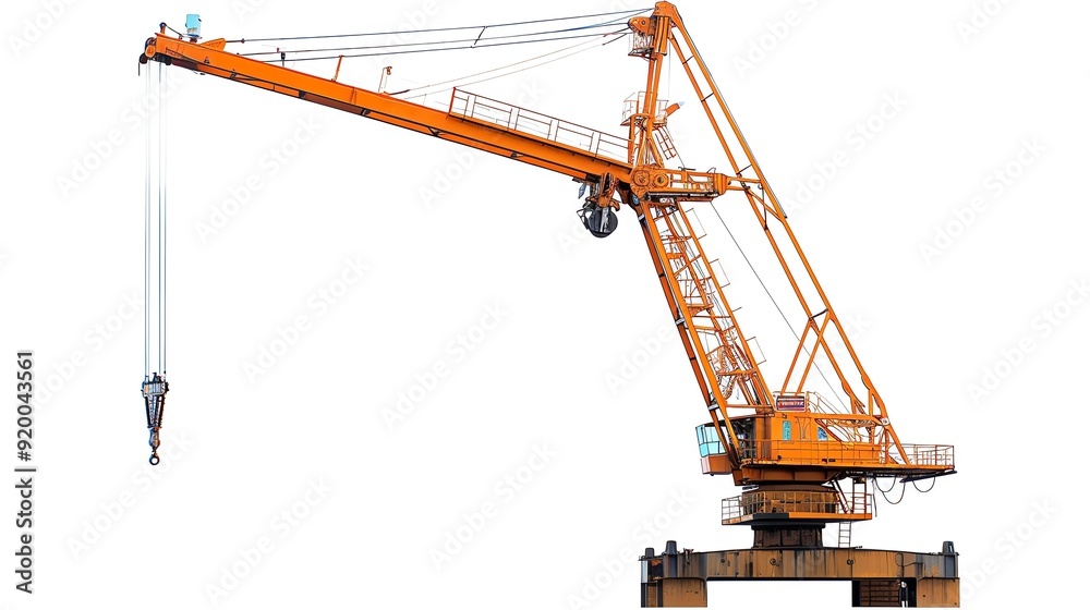 Small harbor crane with a hoisting mechanism, isolated on white, photo ...