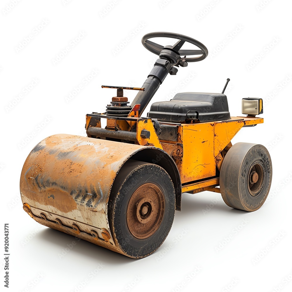 Small vibratory roller with adjustable drum settings, isolated on white ...