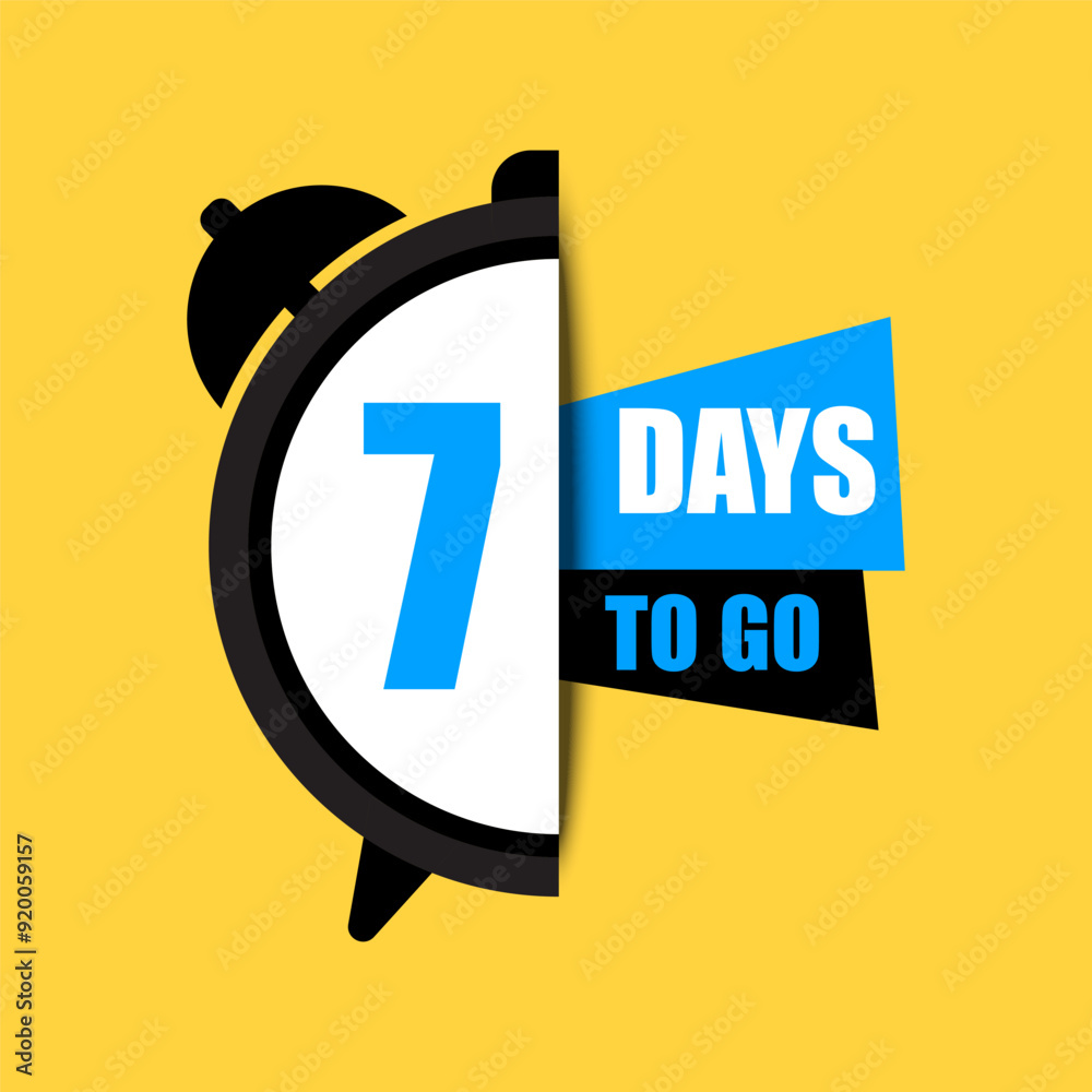 Countdown timer illustration. Number seven focus. Bold 7 days to go ...
