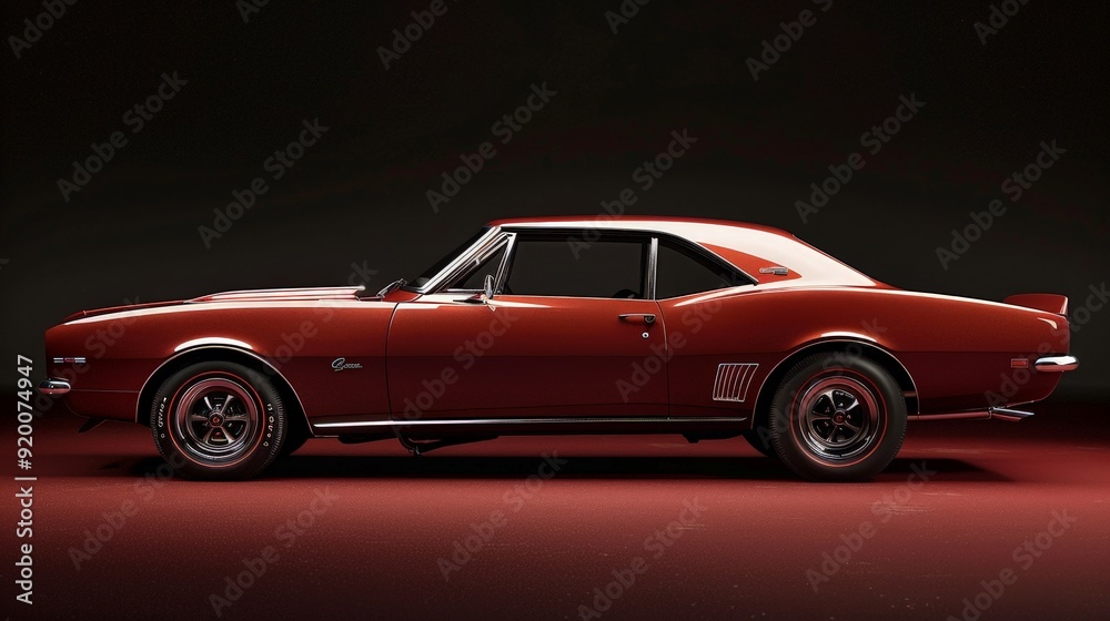 The side profile of a classic muscle car, with its bold lines, muscular ...