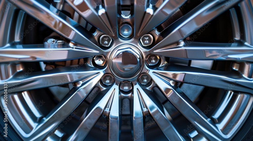 An upclose look at a silver brushed alloy wheel revealing the intricate ...