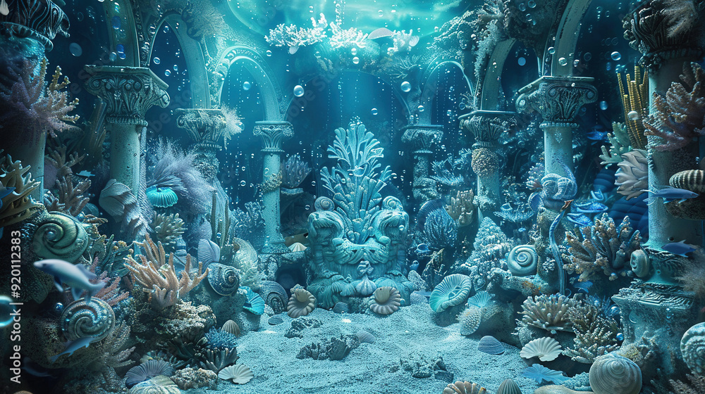Underwater Mermaid Lair: A shimmering underwater backdrop with a ...