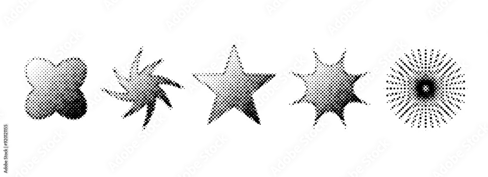 Halftone grain stars set. Dotted grunge star shape collection. Y2K ...