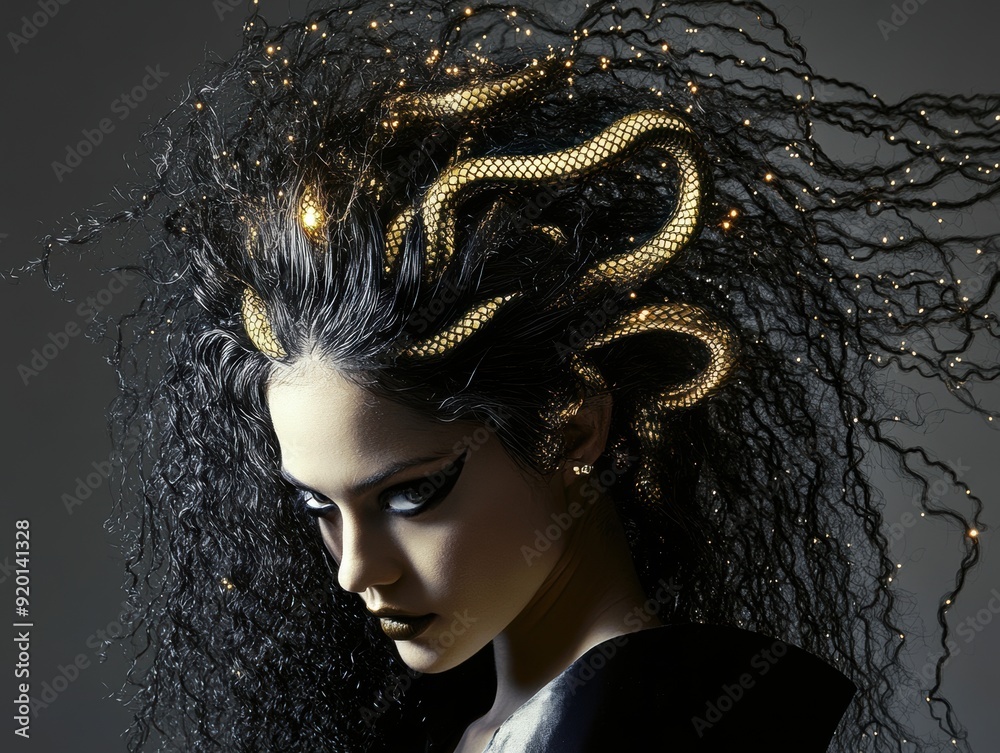 A woman in the image of Gorgon. Snakes instead of hair. A fictional ...