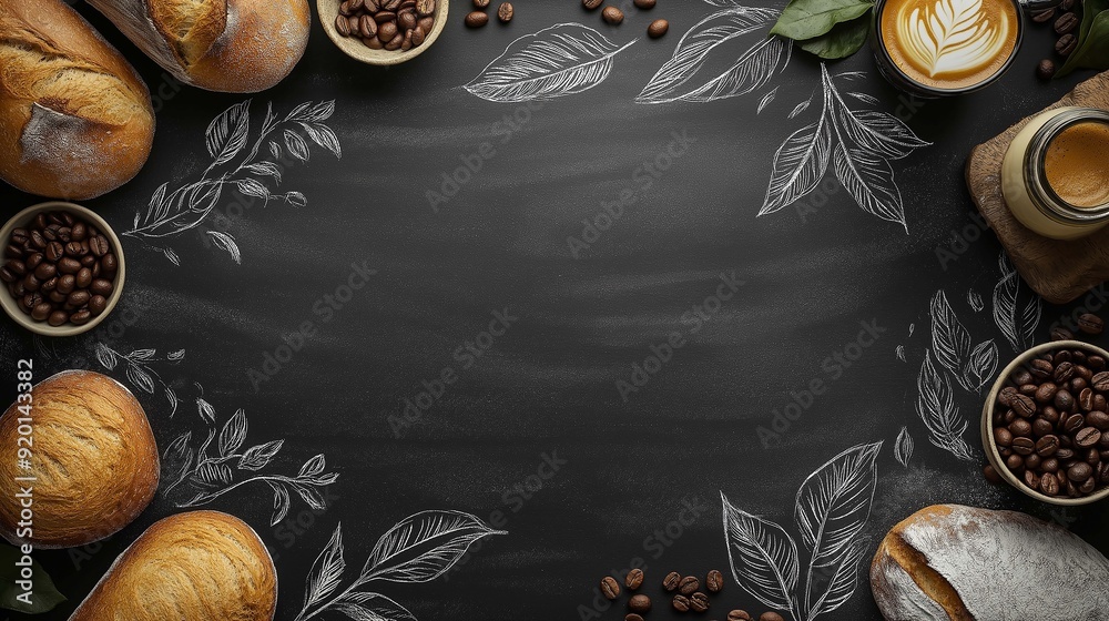 Create a chalkboard menu background with a rustic feel, bordered by ...