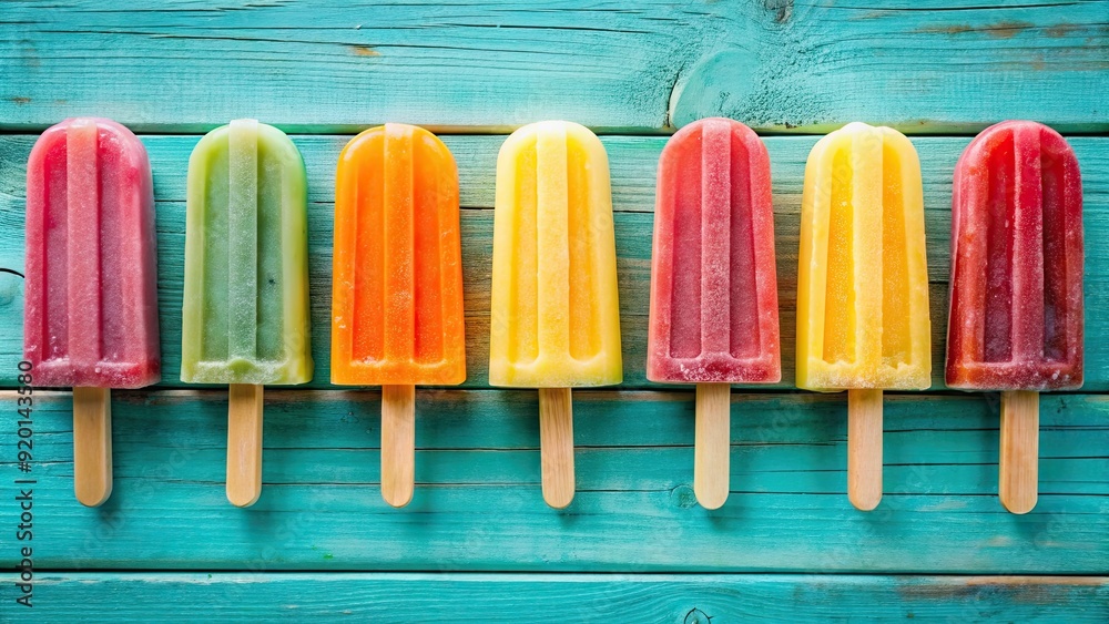 Row of colorful frozen popsicles on a hot summer day , popsicles ...