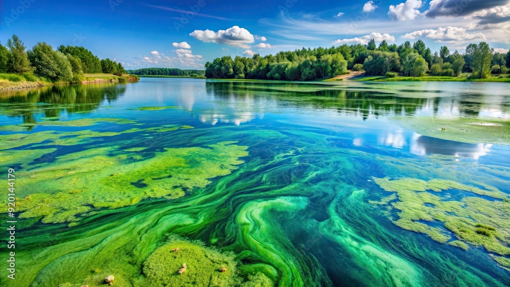 Blue-green algae bloom in contaminated water during hot weather, algae ...