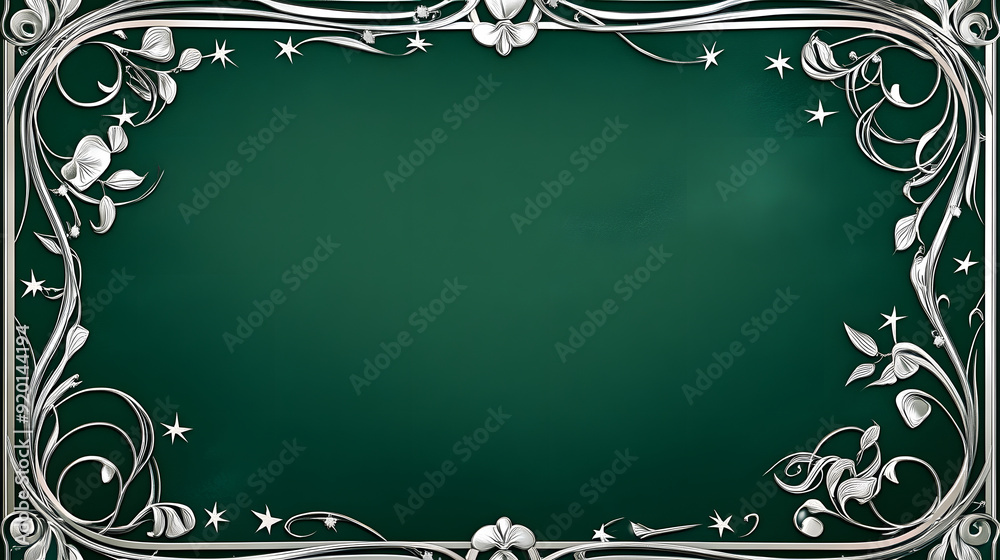 rectangular dark green, silver and white border with an Art Nouveau ...