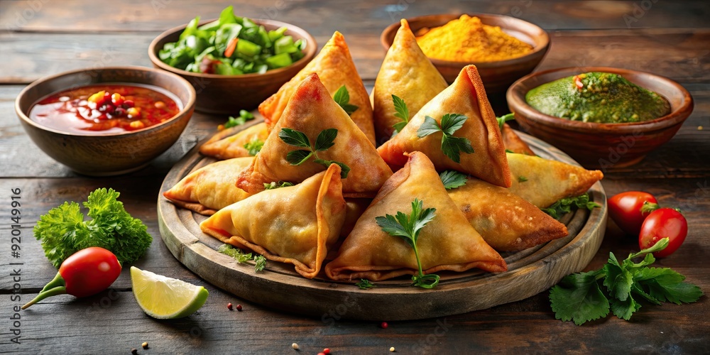 Delicious Pakistani style samosas and pakoras, crispy vegetable ...