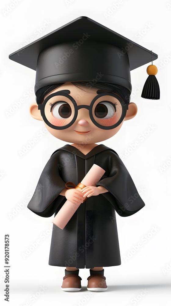 Charming 3D character model of a cute graduate, showcasing the joyful ...