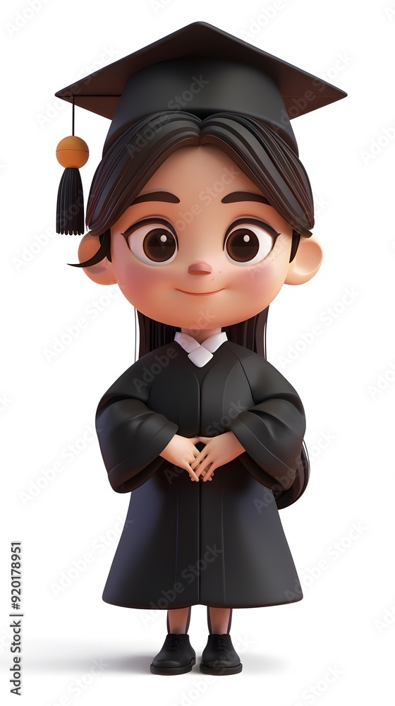 Charming 3D character model of a cute graduate, showcasing the joyful ...