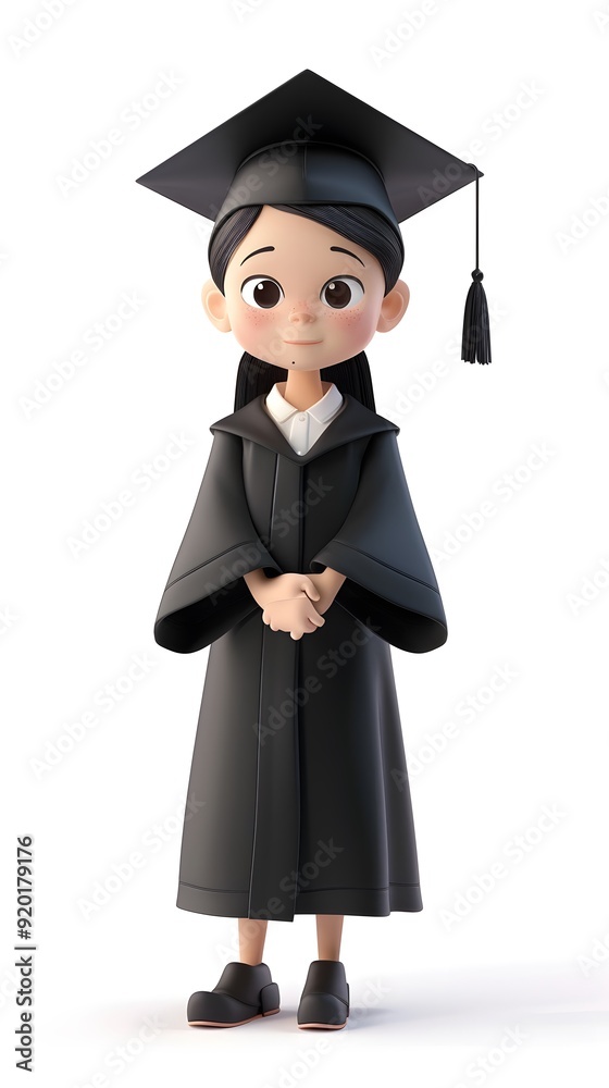 Charming 3D character model of a cute graduate, showcasing the joyful ...