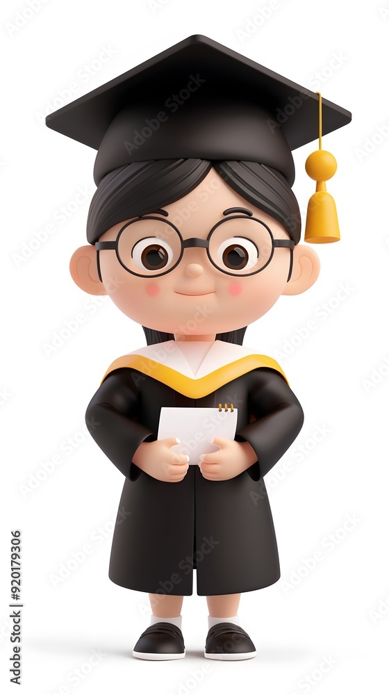 Charming 3D character model of a cute graduate, showcasing the joyful ...