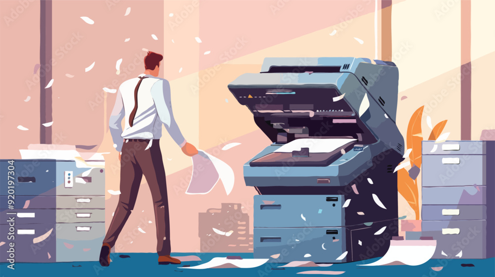 Flat vector Office documents copier cartoon vector illustration Stock ...