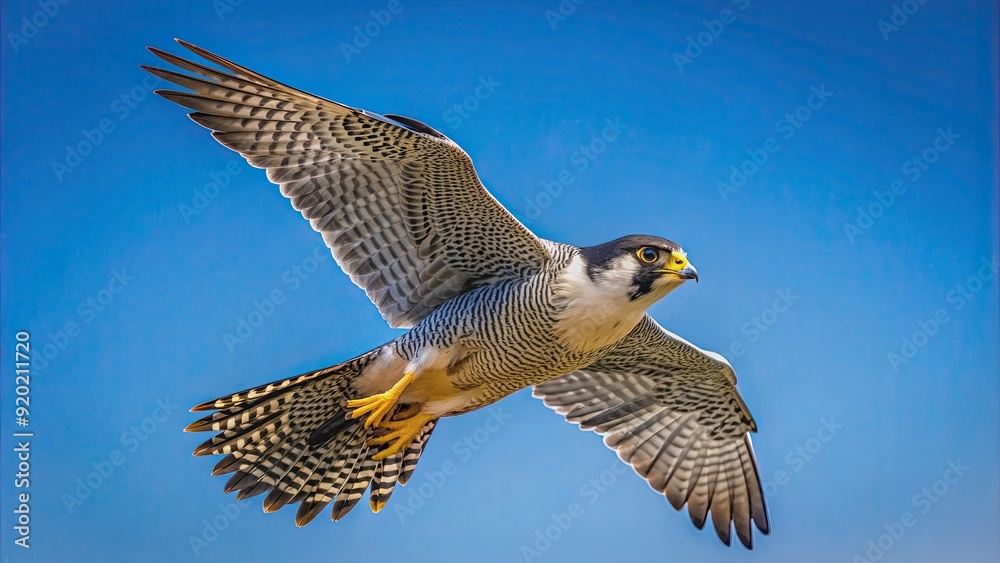 Peregrine falcon soaring gracefully in the clear sky, bird of prey ...