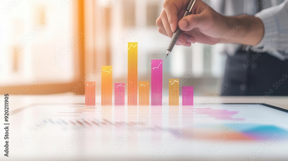 Professional presenting marketing metrics on interactive whiteboard ...