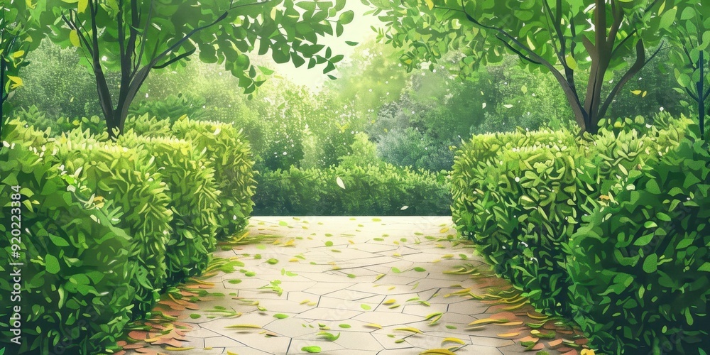 path in the garden with green foliage border for design of decorative ...