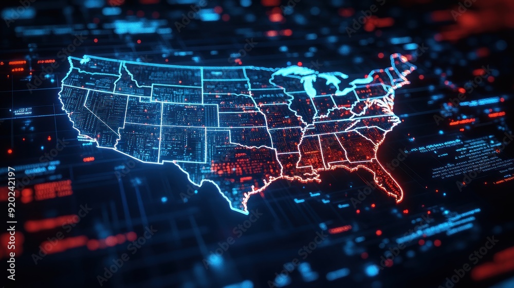 A 3D animation of an American election results board, shown in high ...