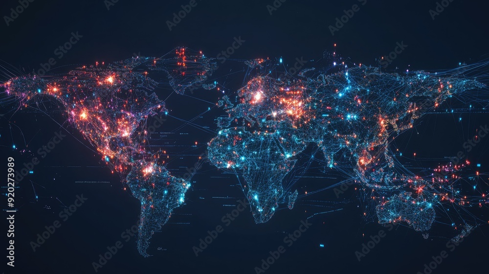 A visual of a global network map illustrating AI-powered recycling and ...