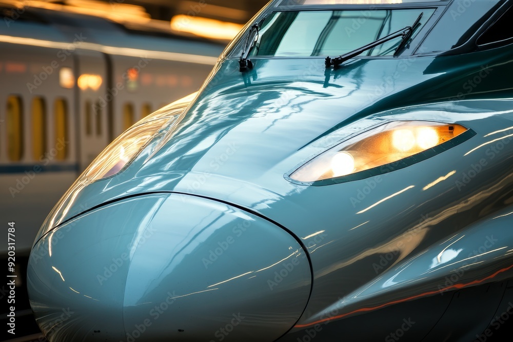 Portrait of a bullet train with a streamlined nose for aerodynamic ...