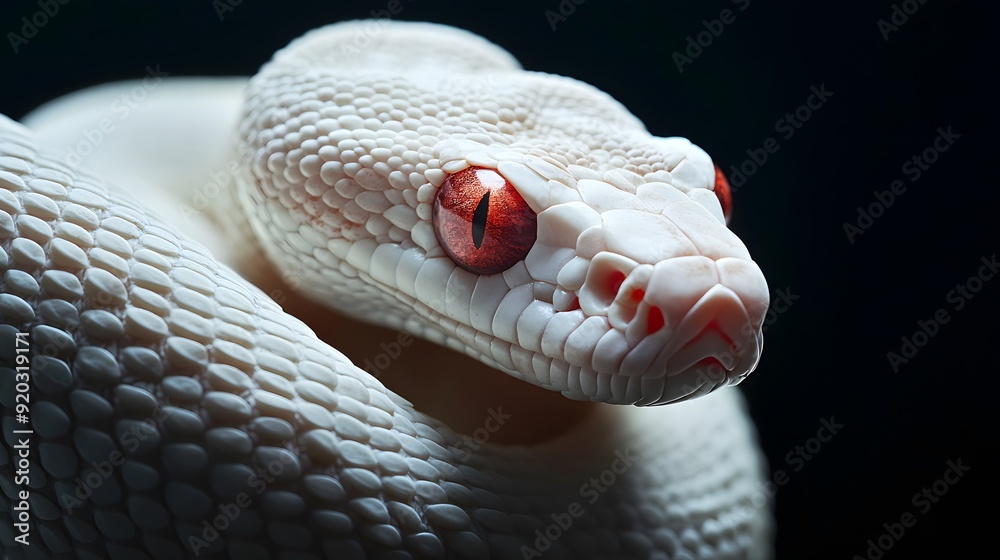 Albino Snake: An albino snake with pure white scales and striking red ...