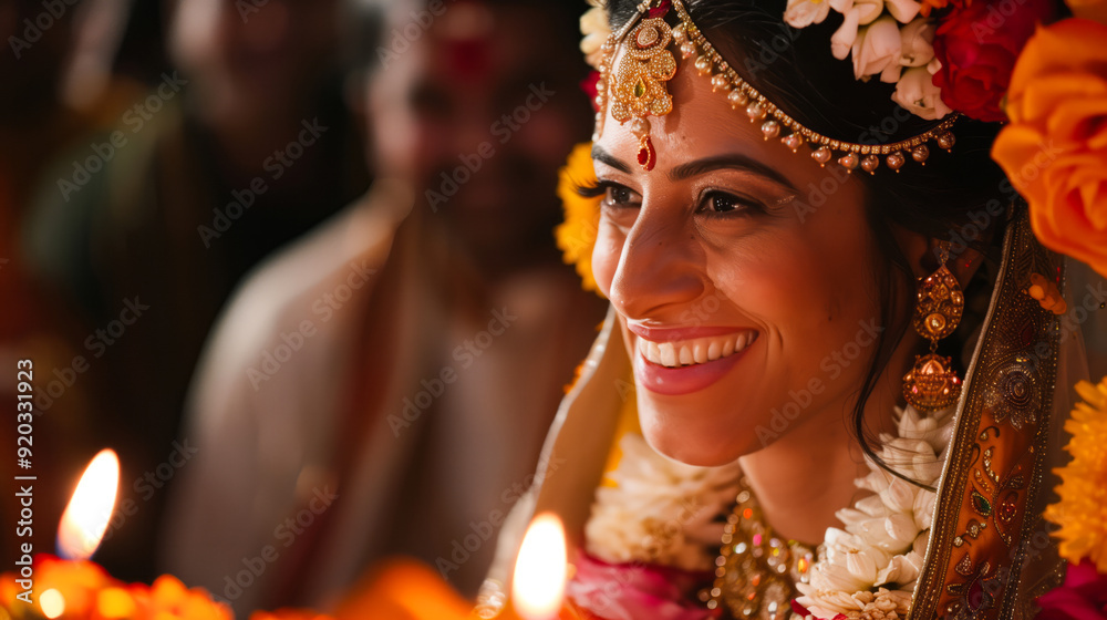 Indian wedding Griha Pravesh, bride being welcomed with aarti and tilak ...