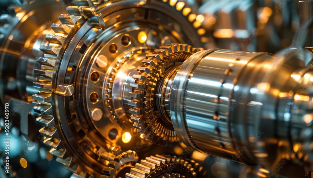 Detailed close-up of interlocking gears in a mechanical assembly with ...