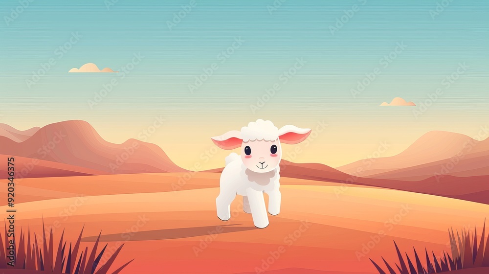 A playful lamb in an open field, simple and clean, 2D vector, minimal ...