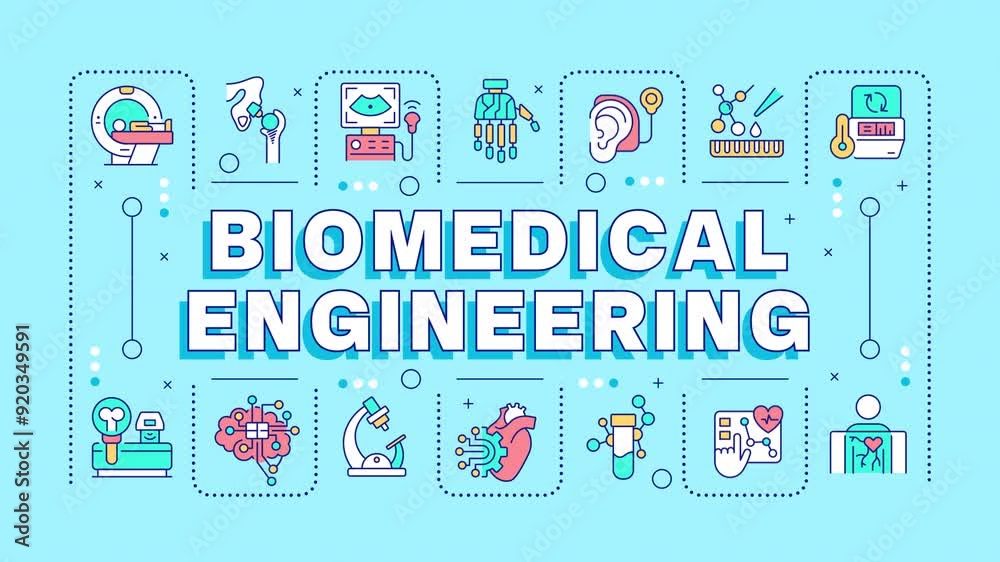 Biomedical engineering word cloud animation. Medical bioengineering ...