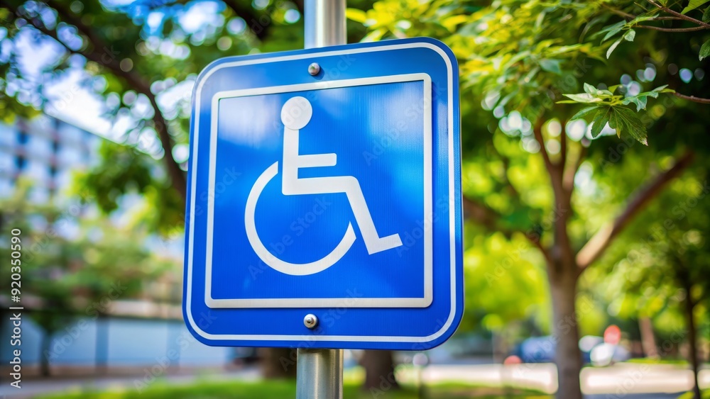 Accessible sign featuring a stylized blue wheelchair symbol on a white ...