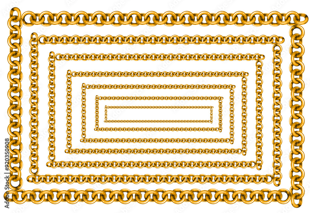 3D gold chain frame, Oval or round rectangle. Seamless luxury golden ...