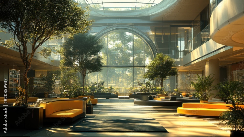 A high-resolution 3D animation of a modern corporate headquarters ...