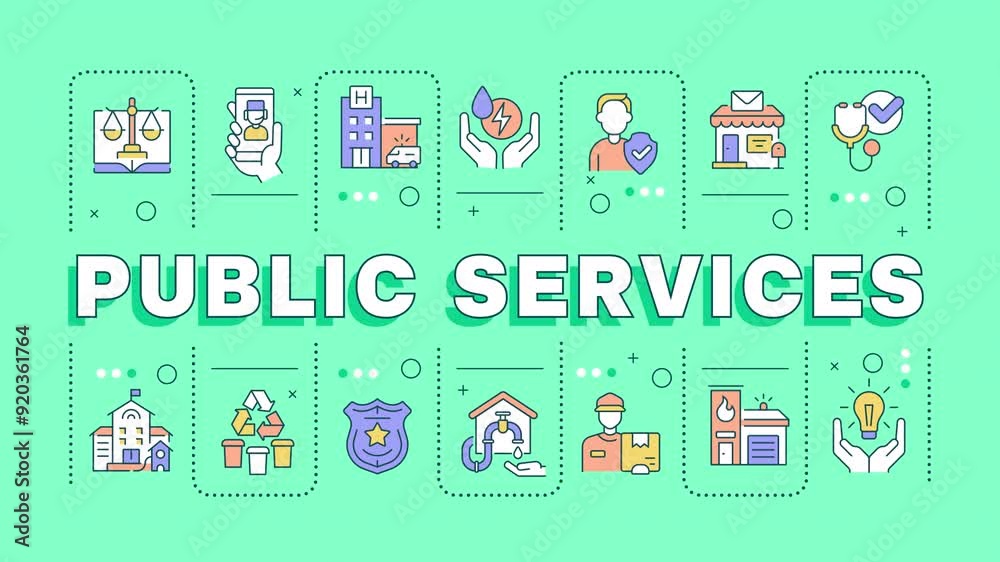 Public services word cloud animation. Home utility, society. Social ...