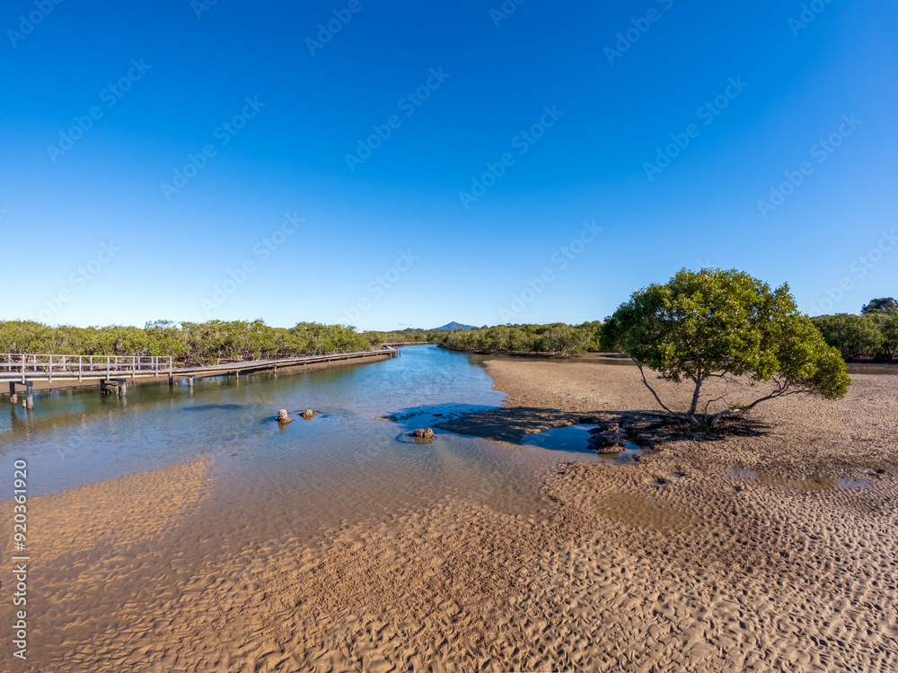 Coastal Wetlands with Mangrove Forest at Urunga Lagoon, view from ...