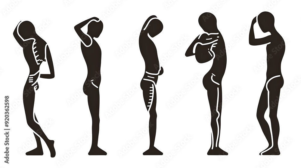 Siluet manusia dalam berbagai pose, menunjukkan gerakan dan ...