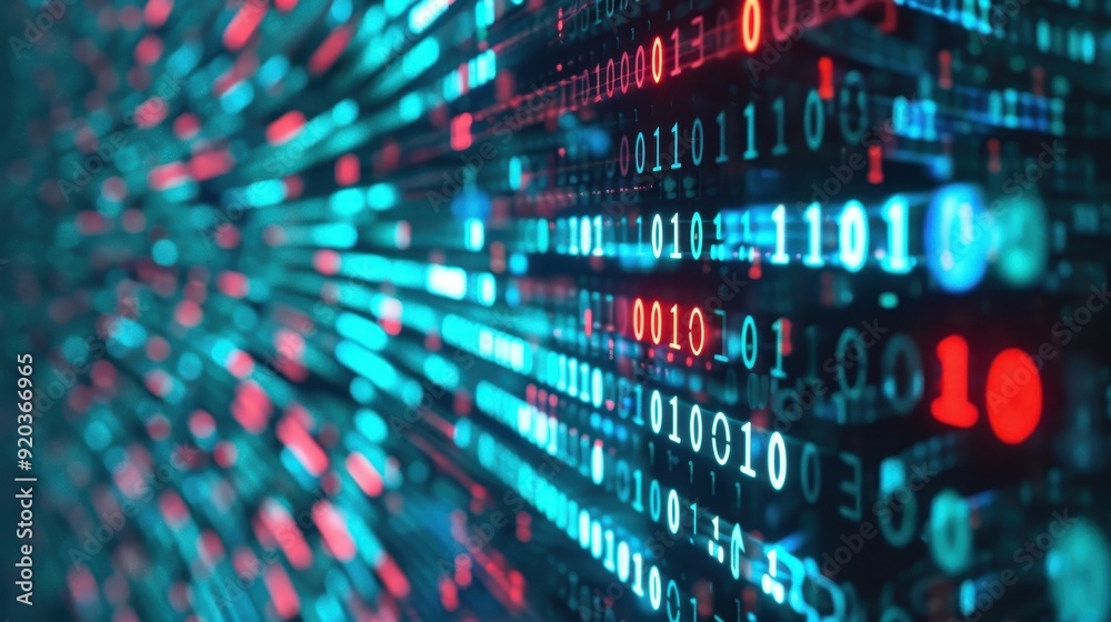 Encrypted data stream with binary code overlay, cybersecurity, data ...