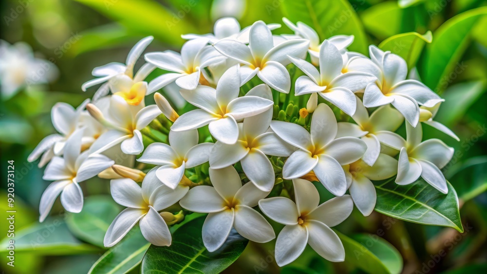 Delicate white petals and yellow centers of fragrant sampaguita flowers ...