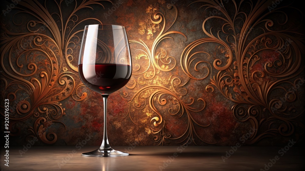Elegant wine glass with intricate design elements and swirling patterns ...