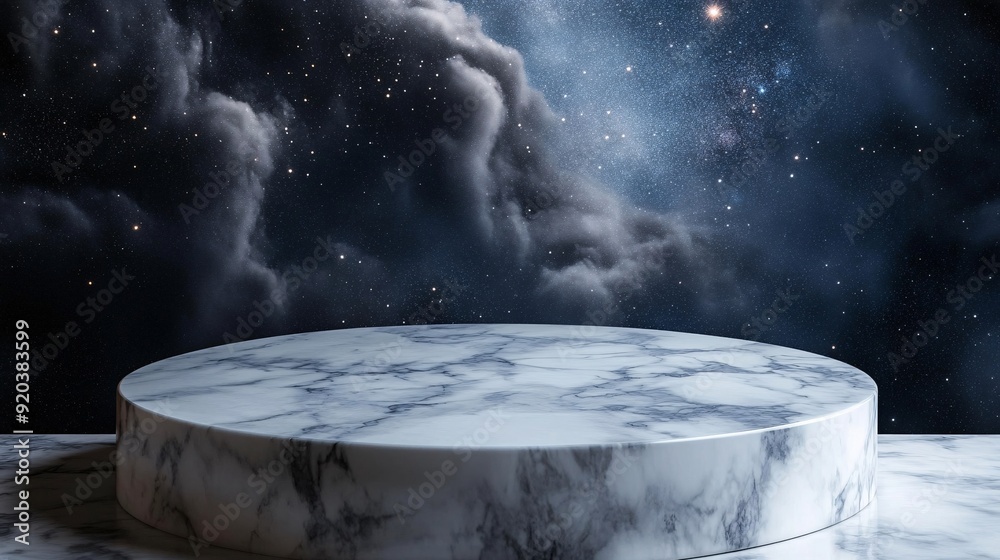240804 139. Marble slab platform with starry night sky, cylindrical ...