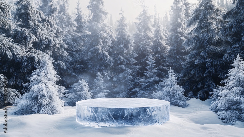 240804 186. Winter wonderland forest with snow-covered pines, ice ...