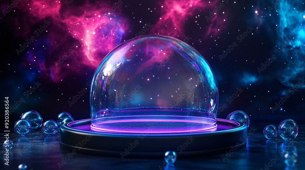 240804 226. Inflatable transparent bubble podium with soap bubble ...