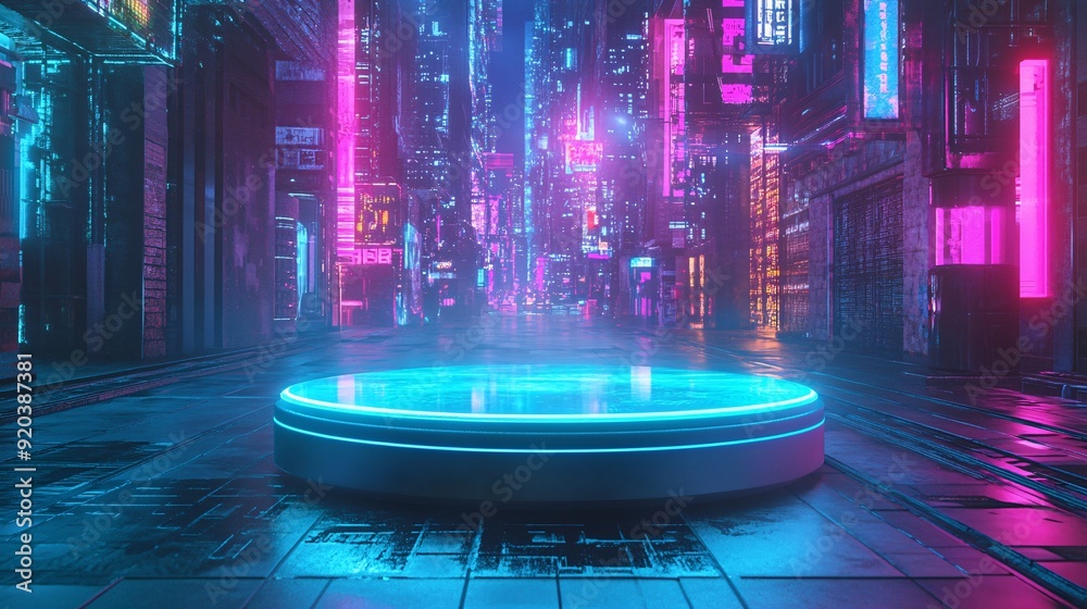 240804 251. Holographic projection platform with glitch art digital ...