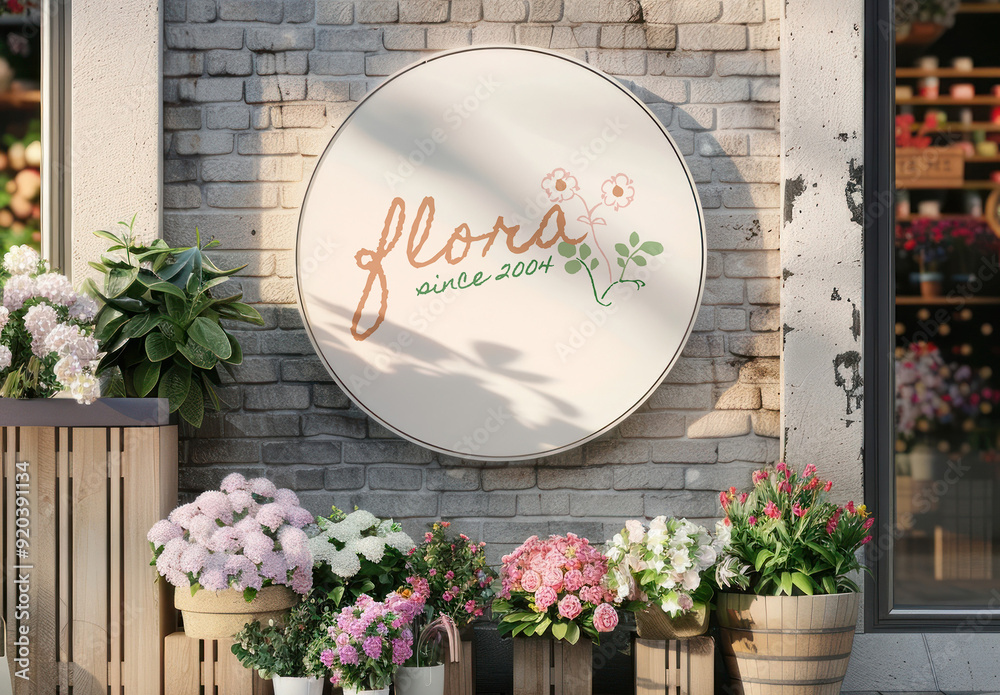 Round Shop Sign Mockup With Generative AI Stock Template | Adobe Stock