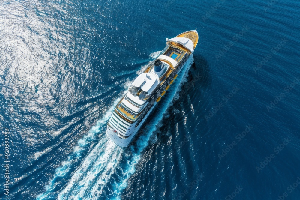 Modern Luxury Yacht on Open Sea, Aerial View of Large Boat Sailing in ...