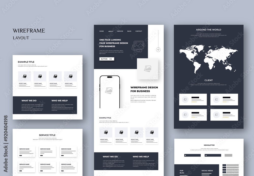 Website Wireframe Layout Kit Stock Template | Adobe Stock