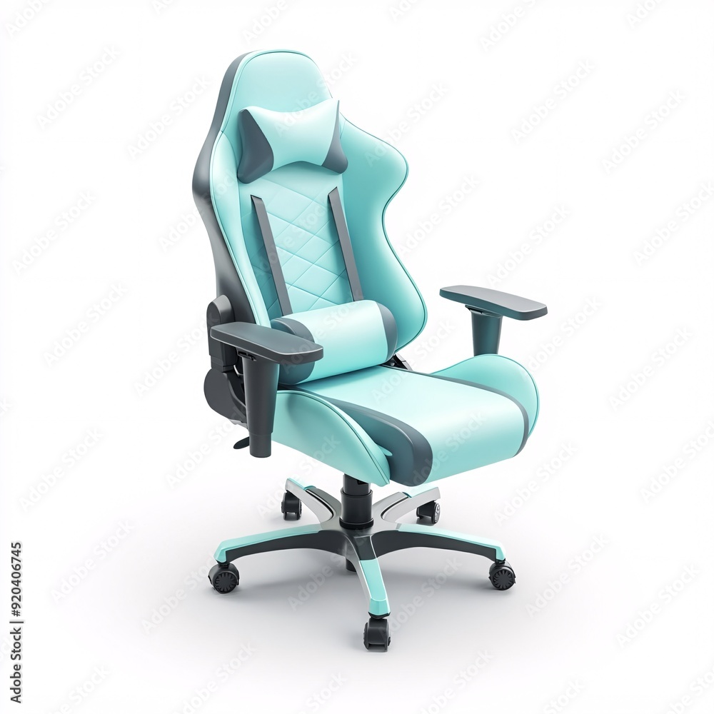 240805 110. Office chair, cool cyan tone, white background, 3D ...