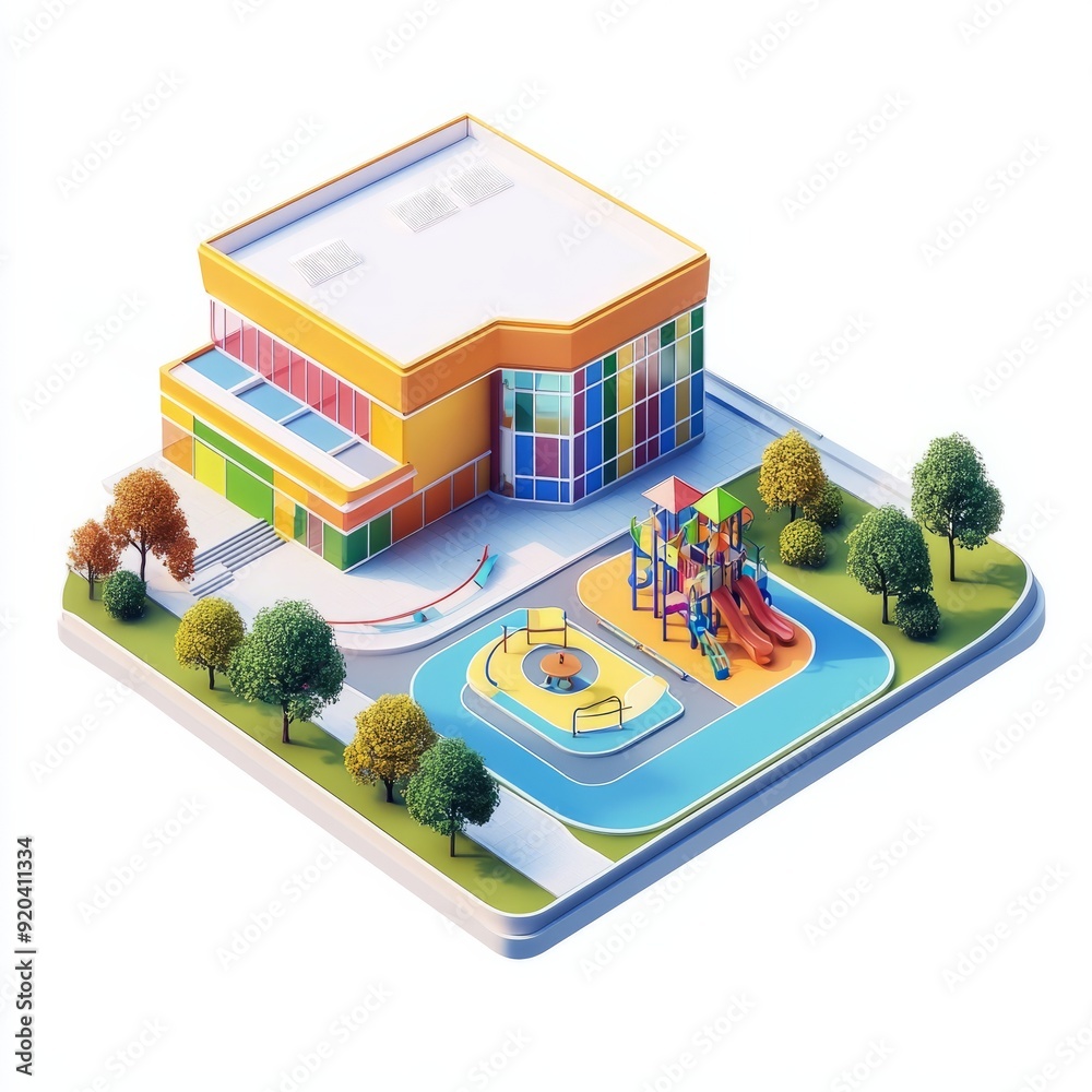 3D Render of a vibrant community center with a welcoming facade and ...