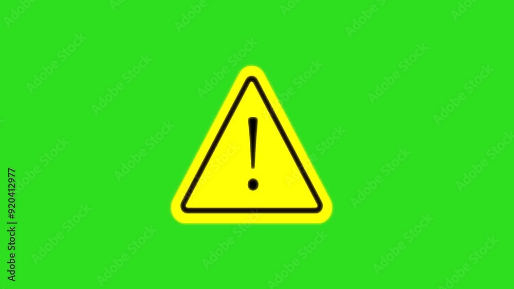 4k video green screen background on Warning icon animation. Triangle ...