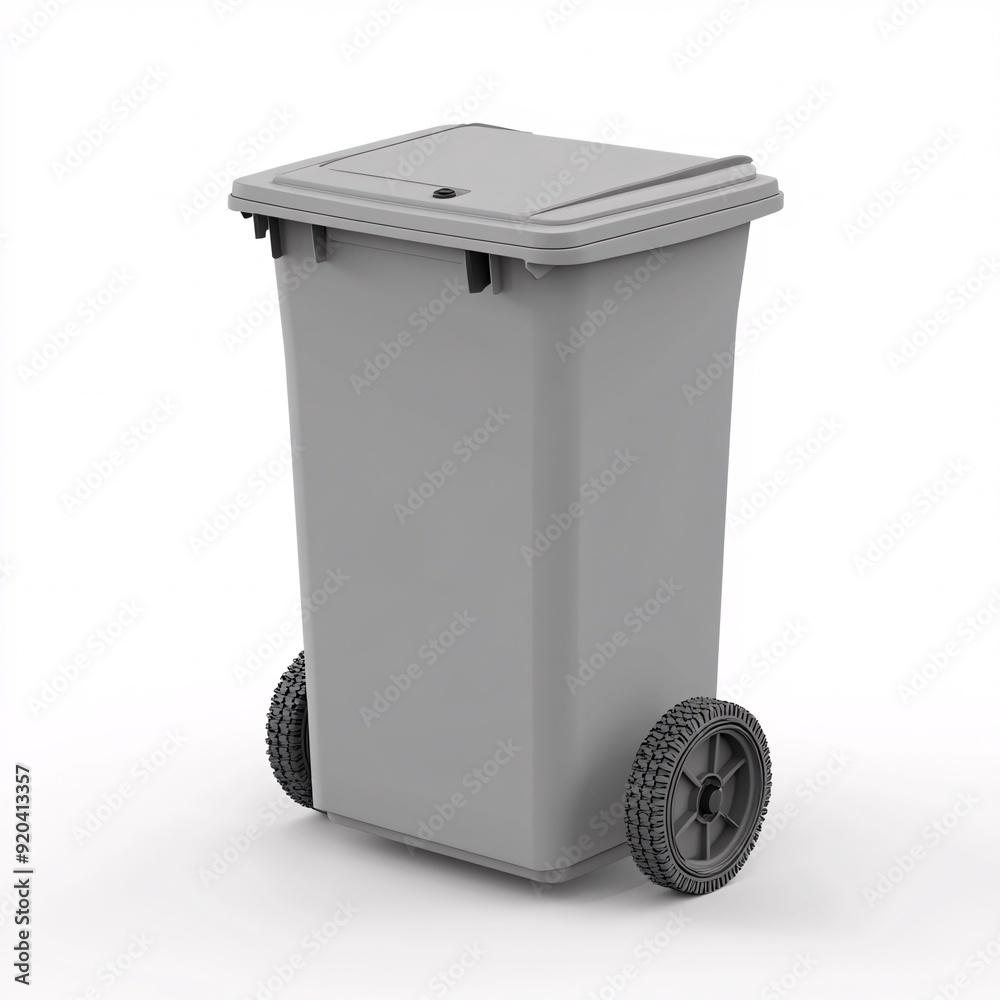240805 202. Gray trash bin, white background, 3D Rendering, isometric ...