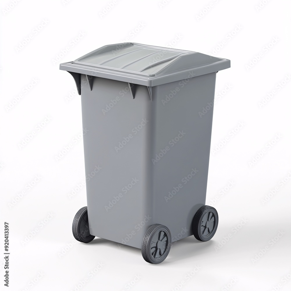 240805 202. Gray trash bin, white background, 3D Rendering, isometric ...